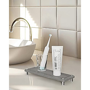 Johamoo Drying Stone Sink Tray, Bathroom Instant Dry Sink Organizer, Diatomaceous Earth Water Absorbing Stone Tray for Sink, Sink Drying Stone for Kitchen Counter with Stainless Steel Feet, Grey