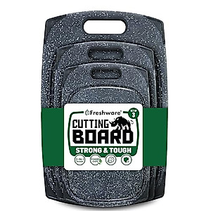 Plastic Cutting Boards for Kitchen, Cutting Board Set of 3, Juice Grooves with Easy Grip Handle, BPA-Free, Non-Porous, Dishwasher Safe, Black Marble