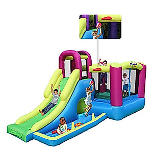 Inflatable Castle,Multifunctional Trampoline Child Slide Outdoor Playground Home Trampoline Children Play Fence,Colors,485 * 230 * 223Cm