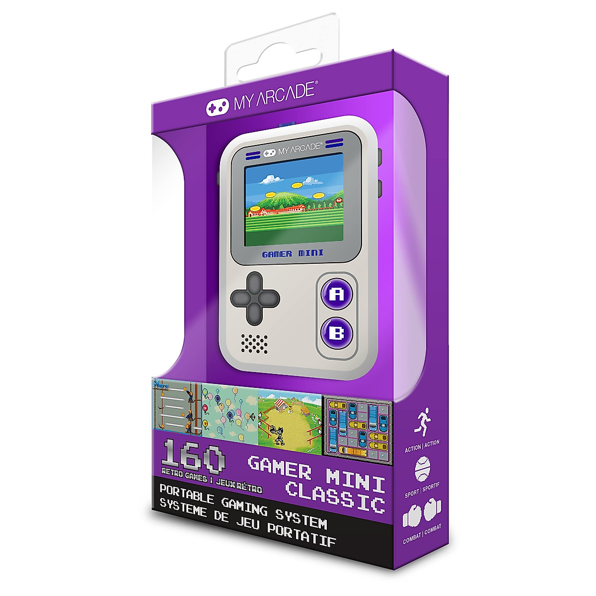 My Arcade Gamer Mini Classic-Purple: Games for Kids, Miniature Handheld Gaming System Packed with 160 Games, 1.8'' Color Display (DGUN-3924), Small