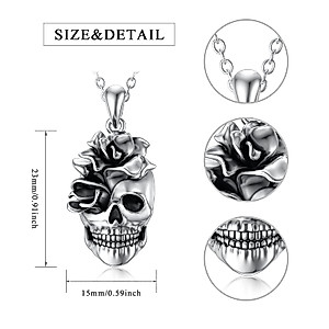 Seiyang Skull Necklace for Women Sterling Silver Goth Skull Rose Pendant Halloween Necklace Skull Jewelry Skull Gift for Women Men Halloween (Rose Skull Necklace)