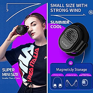 Alioth Portable Neck Fan - Hands Free, Bladeless, 360° Rotatable Battery Operated Wearable Personal Fan, 3 Speeds Cooling, Rechargeable, Leafless, Headphone Design, Mini USB Powered Desk Fan (Black)