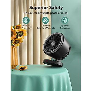 Space Heater Fan, 2-in-1 Vortex Portable Space Heater with Circulation Fan, 2 Heat and Fan Modes, 60°Wide Tilting Angle, Tip-over and Overheat Protections, Electric Heater for Bedroom Home Office Use