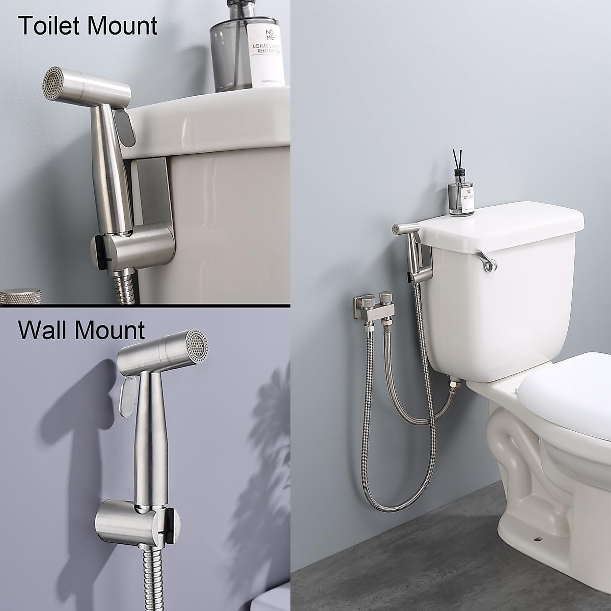 Handheld Bidet Sprayer for Toilet, Rzoeox 1-In-2-Out Dual Switch Valve with Water Pressure Control Sprayer for Feminine Wash Pet Shower Muslim Shower Cloth Diaper Sprayer Set Toilet Sprayer