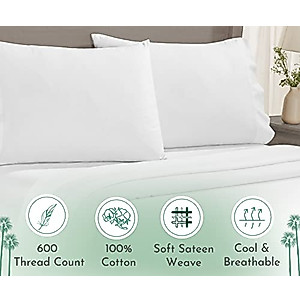 CALIFORNIA DESIGN DEN Luxuriously Soft Hotel Quality 600 Thread Count, 100% Cotton Set of 2 Cases, Crisp & Cool White Standard Pillow Cases Fits Standard & Queen Pillows (Bright White)