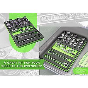 Polar Whale Tool Drawer Organizer Socket Holder Insert Green and Black Durable Foam Strong Tray 15 x 10 Inches Holds 30 Sockets and More Fits Craftsman Husky Kobalt Milwaukee and Many Others