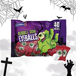 Colombina Bubble Gum Eyeballs, 40 Individually Wrapped Eye-Like Bubble Gum Balls, Ideal for Halloween and Spooky Decoration, 4.2oz (Pack of 1)