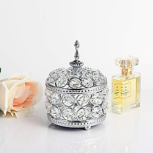 Feyarl Crystal Jewelry Box Trinket Organizer Earrings Rings Box Treasure Box Storage Keepsake Mirror Surface with Lid for Valentine Wedding Dresser Room Deco Christmas Birthday Gift(Silver)