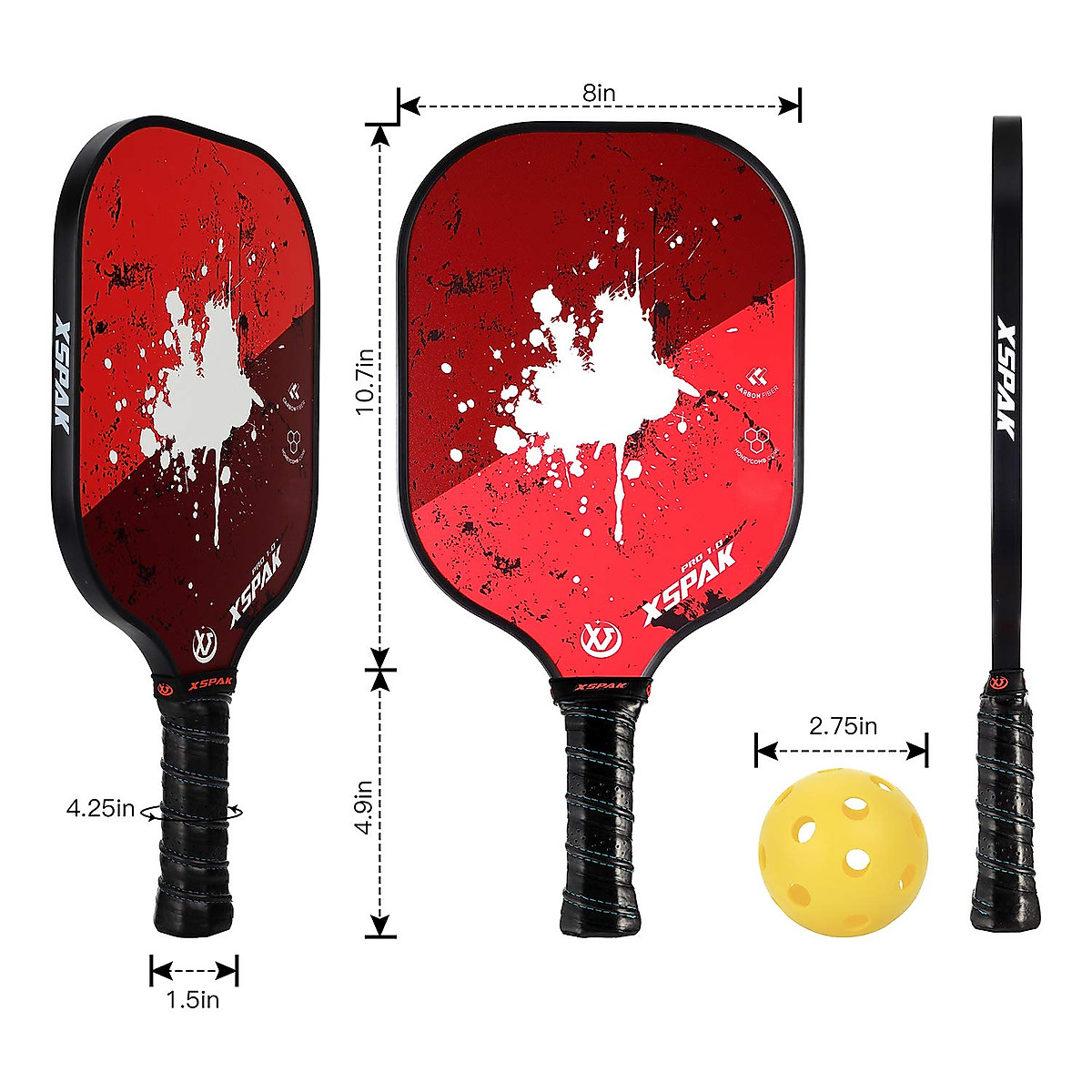 XS XSPAK Pickleball Paddles Set, USAPA Pickleball Rackets Set of 2 Feature a Premium Carbon Craft and Polymer Honeycomb Core, Including Bag and 4 Balls Gift Kit Men Women Kids Indoor Outdoor