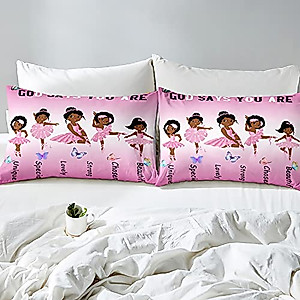 BATATADOCE Cute Little Ballet Bedding Sets African American Black Girls Pink Comforter Set Pink Princess Bed Set Kids Full Size Comforter Sets for Girls Bedroom,1 Comforter + 2 Pillowcases