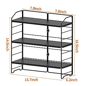 BOIVSHI 3-Tier Bathroom Countertop Organizer, 8-levels Height Adjustable Bathroom Counter Organizer Storage Shelf for Bathroom Kitchen Spice Rack Vanity Tray Cosmetic Storage Holder, Metal Black