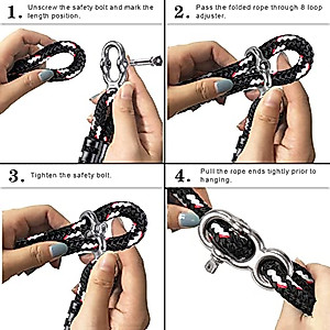 BeneLabel Tree Swing Ropes, Hammock Tree Swings Hanging Straps, Adjustable Extendable, for Outdoor Swings Hammock Playground Set Accessories, 6 1/2ft, Diameter 2/5", 2 Pack, Black