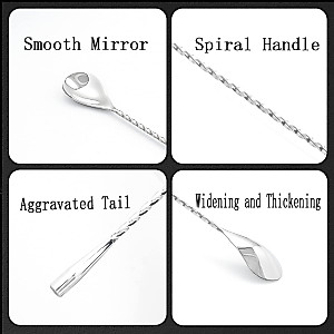 Mixing Spoon（2021 New）Bar Spoons 12 Inch Cocktail Spoon Stainless Steel Spiral Long Handle Tall Spoon Drink Mixing Spoon Silver 2pcs