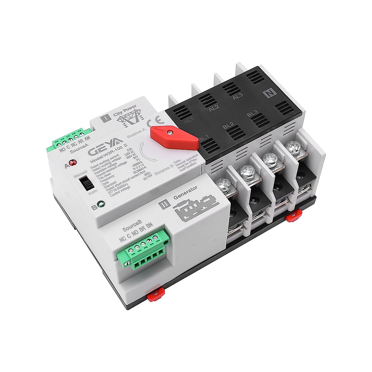GAEYAELE Mini ATS Automatic Transfer Switch Controller Electrical Type ATS Max 63A 4POLE 110V Din Rail Mounted(4P-63A-110V)
