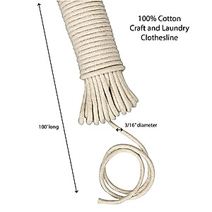 Household Essentials 04800 All-Purpose Cotton Clothesline Rope | 100 Ft Length | 3/16-Inch Dia