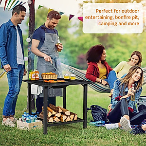 Giantex 4-in-1 Wood Burning Fire Pit, Square Firepit Table with Mesh Cover, Removable Lid, Cooking Grate, Log Grate and Fire Poker, Outdoor Fire Table for Garden Poolside Balcony