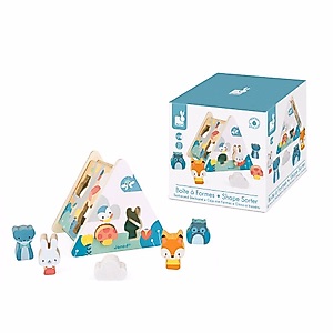 Janod - Pure Wooden Shape Sorter - Early Learning Toy - 6 Pieces Included - Handling and Building - Water-Based Paint - from 18 Months Old, J05150