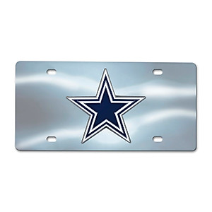 FANMATS 24531 Dallas Cowboys Stainless Steel Front License Plate with Large 3D Molded Team Metal Emblem 6"x12"