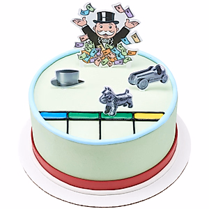 DecoSet® Hasbro Monopoly Let's Play Cake Decorating Kit, 4 Piece Classic Board Game Cake Topper, Dog, Car, Hat, Mr Monopoly, Game Night Set