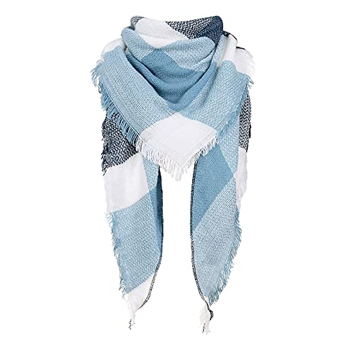 Zando Fall Scarfs for Women Extra Soft Shawl Wraps for Women Cashmere Feel Tassel Plaid Scarf Large Triangle Scarves Tartan Shawl Blue Plaid