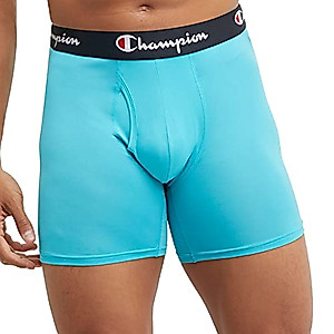 Champion Men's Underwear Boxer Briefs, Everyday Active, Lightweight Stretch, Multi-Pack, Black with Script Logo/Electric Cyan/Scarlet-3 Pack, Small