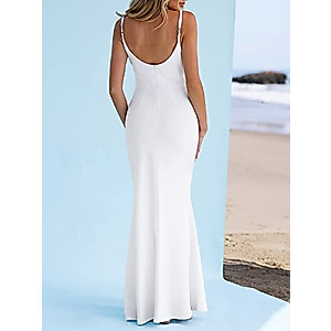 CUPSHE X Madison Women's Romance V-Neck Maxi Dress Honeymoon V-Neck Dress Sleeveless Wedding Dresses Casual Summer,M White