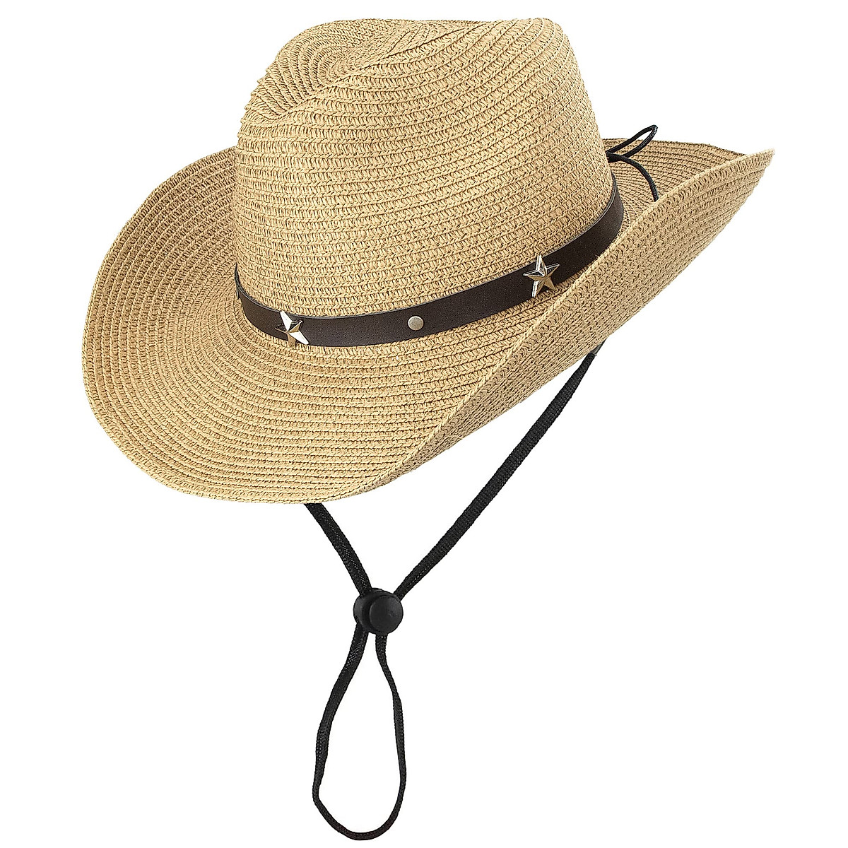 Packable Women's Straw Fedora Western Hat Outback, Beach Cowboy Cowgirl Hat, Beaded Shapeable Brim UV Protection Sun Hat Khaki