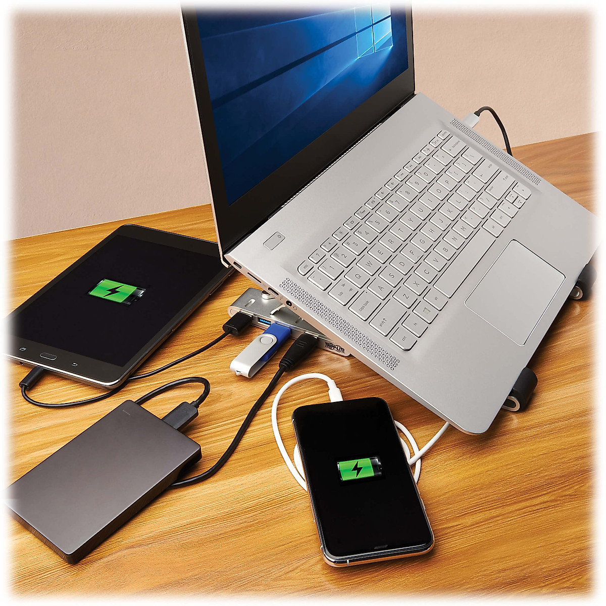 Tripp Lite Inclined Laptop Stand USB-C Hub Four USB-A Ports, USB 3.2 Gen 1, 5 Gbps Data Transfer, 100W Power Delivery Charging 20V 5A, Sturdy Adjustable/Foldable Stand, 1-Year Warranty (U460-ST4-4A-C)