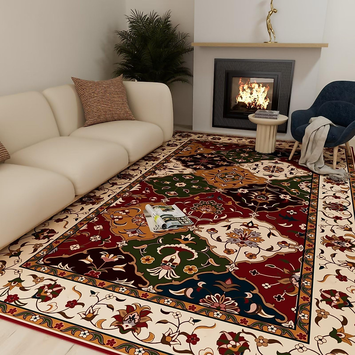 CHOSHOME Washable Rug 5x7 Vintage Boho Medallion Area Rugs with Non-Slip Backing Soft Stain Resistant Non-Shedding Low-Pile Floor Carpet Mat for Living Room Bedroom Kitchen Home Office,Red/Multi