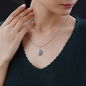 SHOP LC Rainbow Moonstone Picture Locket Necklace for Women Customized Photo Jewelry Memory Personalized Gifts for Women Stainless Steel Chain 24'' Birthday Gifts
