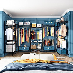 Raybee Clothes Rack, Heavy Duty Clothing Racks for Hanging Clothes Rack Load 830Lbs, Metal Clothing Rack Heavy Duty Clothes Racks for Hanging Clothes, Adjustable Garment Rack, 77"H x69"W x16"D, Black