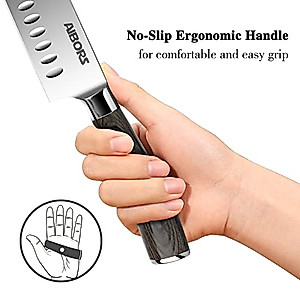 AIBORS Santoku Knife - 7 Inch Professional Kitchen Knife with German Stainless Steel 7Cr17Mov, Ergonomic Pakkawood Handle
