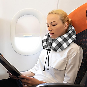 Vnurnrn Black White Buffalo Plaid Travel Neck Pillow Memory Foam Airplane Pillow with Storage Bag Head Support Soft Pillows Neck Support Pillow for Gifts Camp Study Work