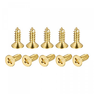 uxcell Brass Wood Screws, M5x16mm Phillips Flat Head Self Tapping Connector for Door Hinges, Wooden Furniture, Home Appliances 48Pcs