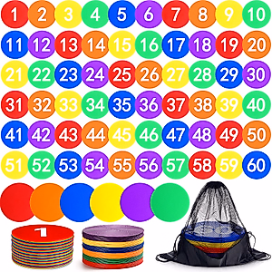 Haull 60 Pcs Spot Markers Floor Spots with Bag Non Slip Vinyl Poly Dots Spots Markers for Gym Floor Basketball Football Soccer Sports Speed Agility Training Gym Dance Classroom Org (Number,9 Inch)