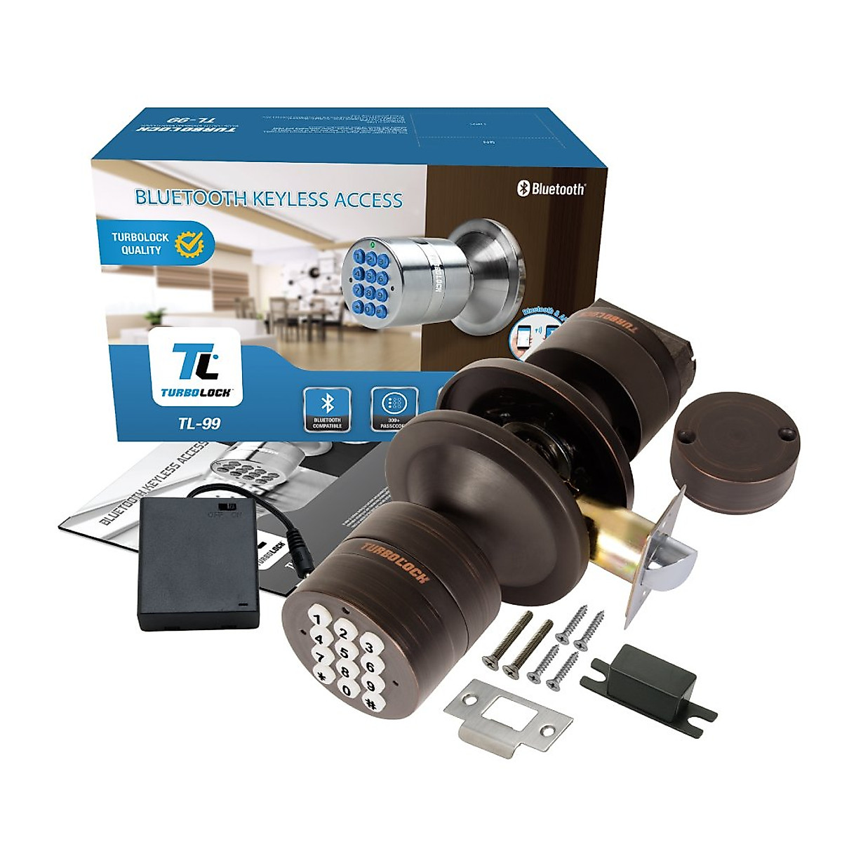 TurboLock TL99 Bluetooth Smart Lock for Keyless Entry with App | Share & Delete Unlimited eKeys on Demand | Beautiful Finish, Simple Installation, Weather-Ready Craftsmanship. (Bronze)