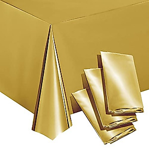Juvale 3 Pack Gold Plastic Tablecloths for Rectangle Tables, Disposable Table Covers for Wedding, Birthday, Baby Shower (54 x 108 in)