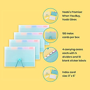 Yoobi Index Card Organization Set - 4 Pack - 3x5 Index Cards with Colorful Tab Dividers in Index Card Cases - 100 Cards Per Box, College Ruled Index Cards, Index Card Dividers Sticker Labels - 4 Pack