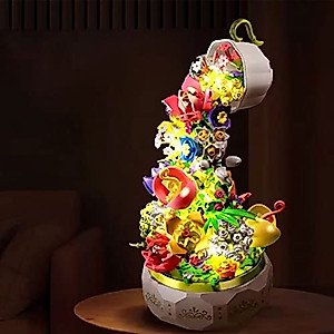 NEWRICE Waterfall Flower Bouquet Building Kit,Artificial Flowers Building Block Toys-Contains Music Box with LED Lights for Home Decoration,Birthday, Anniversary, (575 Pieces)