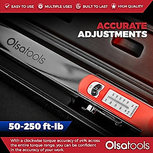 Olsa 1/2-Inch Drive Split Beam Torque Wrench - 32-250 ft-lb, +-4% Accuracy, 15° Flex Head