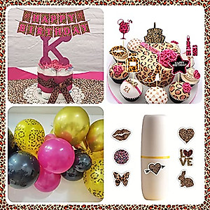 Cheetah Birthday Decorations Set - Pink Leopard Print Party Decorations Cheetah Happy Birthday Banner Balloon Garland Cake Toppers Stickers for Girls Pink Cheetah Party Supplies,Safari Animal Party