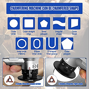 Yuqutum 2 in 1 Mini Pneumatic Chamfering Machine, Handheld 45 Degree Arc Pneumatic Chamfer Tool, Portable Deburring Tool for Metal Wood, Air Chamfer Tool with Replace Blade and Bearing(C/R blade)