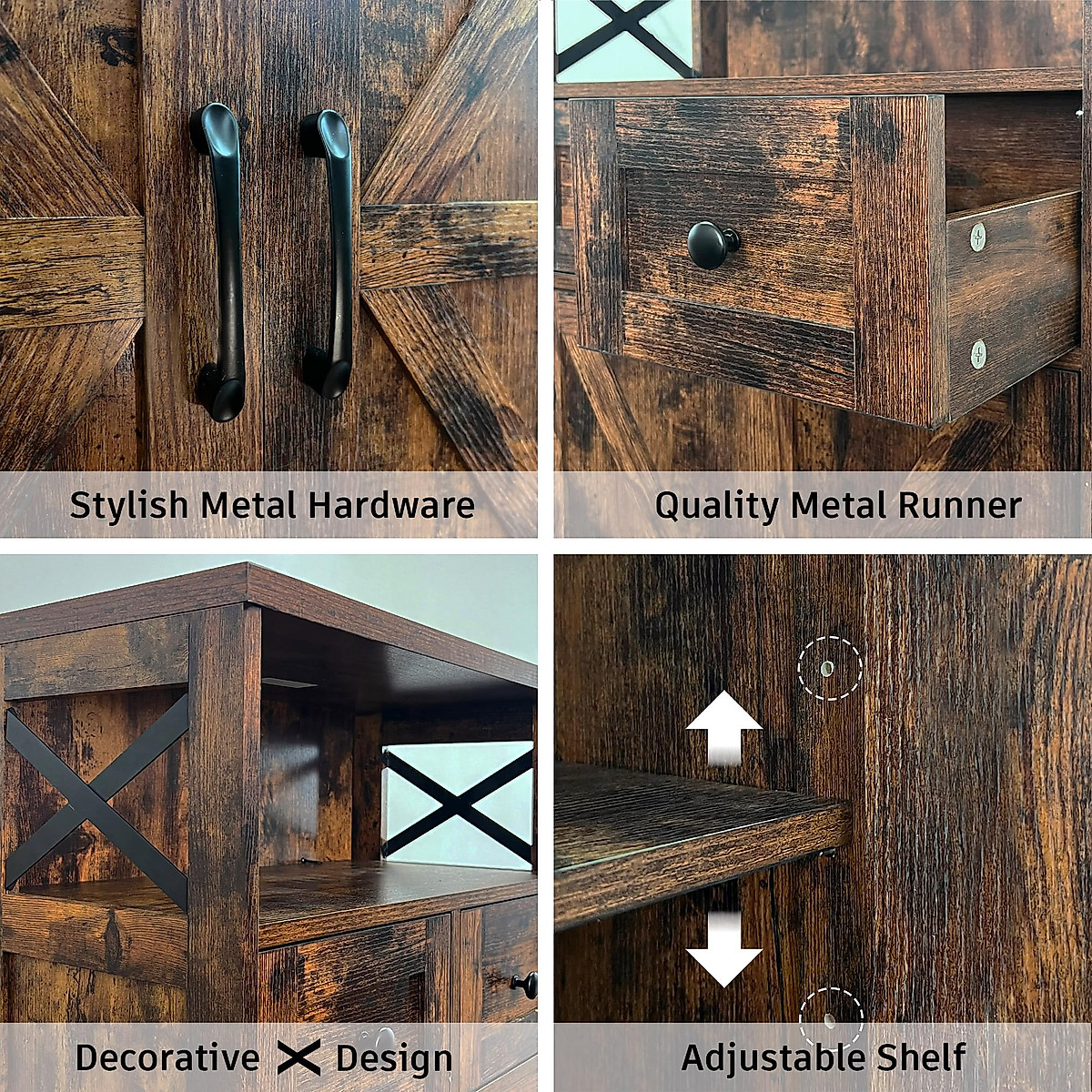 Befrases Farmhouse Storage Cabinet with Drawers and Shelves, Freestanding Kitchen Pantry Storage Cabinet, Floor Storage Cabinet Hutch Cupboard for Dining/Living Room/Home Office, Rustic Brown