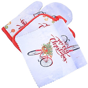 BESTOYARD 1 Set Gloves Mat Washcloths Towel Heavy Duty Oven Mitts Hot Mitts for Kitchen Oven Mitts for Kitchen Oven Mittens Baking Oven Mitt Microwave Glove Hand Polyester 3 Piece Set