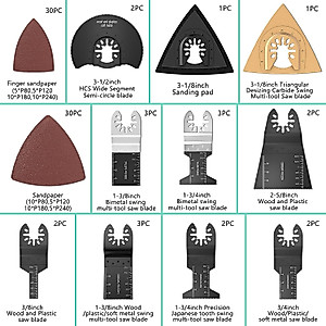 Protoiya 87 PCS Oscillating Tool Blades, Wood Metal Plastic Quick Release Oscillating Multitool Saw Blades Accessories with Sandpaper Compatible with Dewalt, Milwaukee, Makita, Ryobi, Rockwell, Bosch