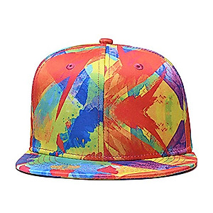 Quanhaigou Hip Hop Snapback Hat Unisex Trucker Hat Hip Hop Plaid Flat Bill Brim Adjustable Baseball Cap Red Blue