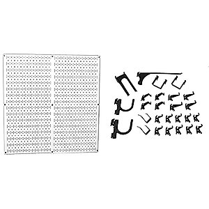 Wall Control 30-P-3232W White Metal Pegboard Pack & KT-200-DLX B Slotted Storage Panel Deluxe Hook Assortment, Black