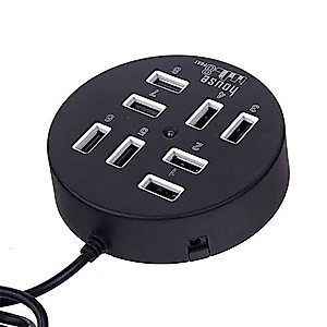 KDL TECH USB Hub 8 Ports Box Data Transmission Round Hub Multi-USB Splitter & Charge for Devices Faster for Mobile Phone, USB Flash Disk, PC, Tablet (Black)
