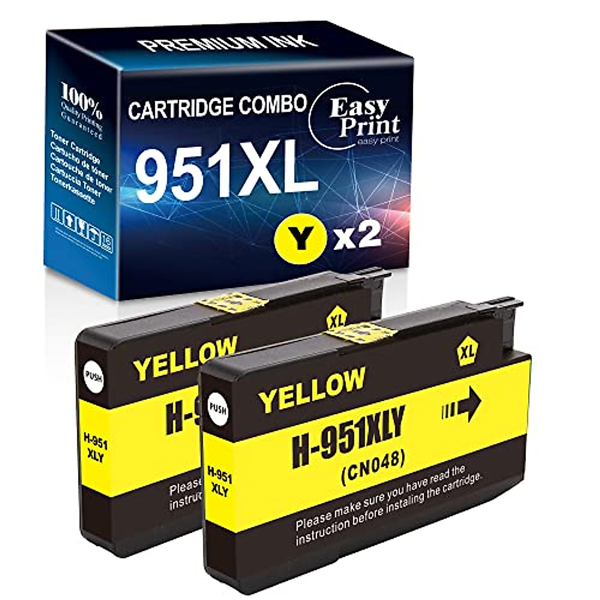 EASYPRINT Compatible (2X Yellow) 951xl Ink Cartridges Replacement for HP 951xl (High Yield) Used for Officejet Pro 251dw/276dw/8100/8600/8610/8620/8630/8640/8650/8660/8615/8616/8625, (Total 2-Pack)