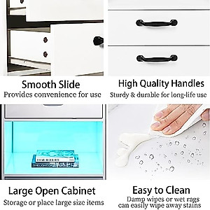 White Nightstand Set of 2 with Charging Station and LED Lights, Modern End Side Table with 2 Drawers and Open Storage for Living Room, Night Stands for Bedrooms Set of 2 White